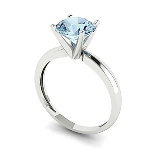 Clara Pucci 1.50 ct Round Cut Solitaire Natural Swiss Blue Topaz Bridal Designer Anniversary Engagement Ring in 14k White Gold 11