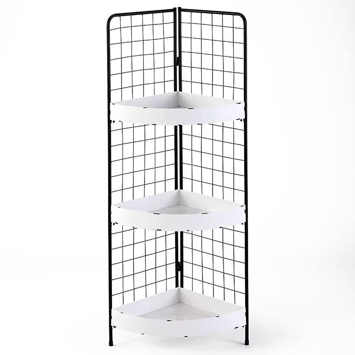 The Lakeside Collection Metal Corner Shelf - 3 Tier Rustic Farmhouse Shelving Display Unit - White
