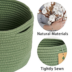 Storage Basket for Organizing | Cube Closet Rope Baskets | Cute Small Woven Toy Baskets for Nursery & Shelves | Empty Decorative Gift | Round 3Packs Green | 10”x10”x7.1”