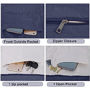 Corduroy Tote Bag for Women Girl with Front Pocket and Zipper Shoulder Handbags Simple Canvas Purse, Grey