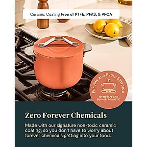 Caraway Petite Cooker - 2 Qt Ceramic Coated Pot - Free From Forever Chemicals - Perfect for Rice, Grains, or Sauces - Navy