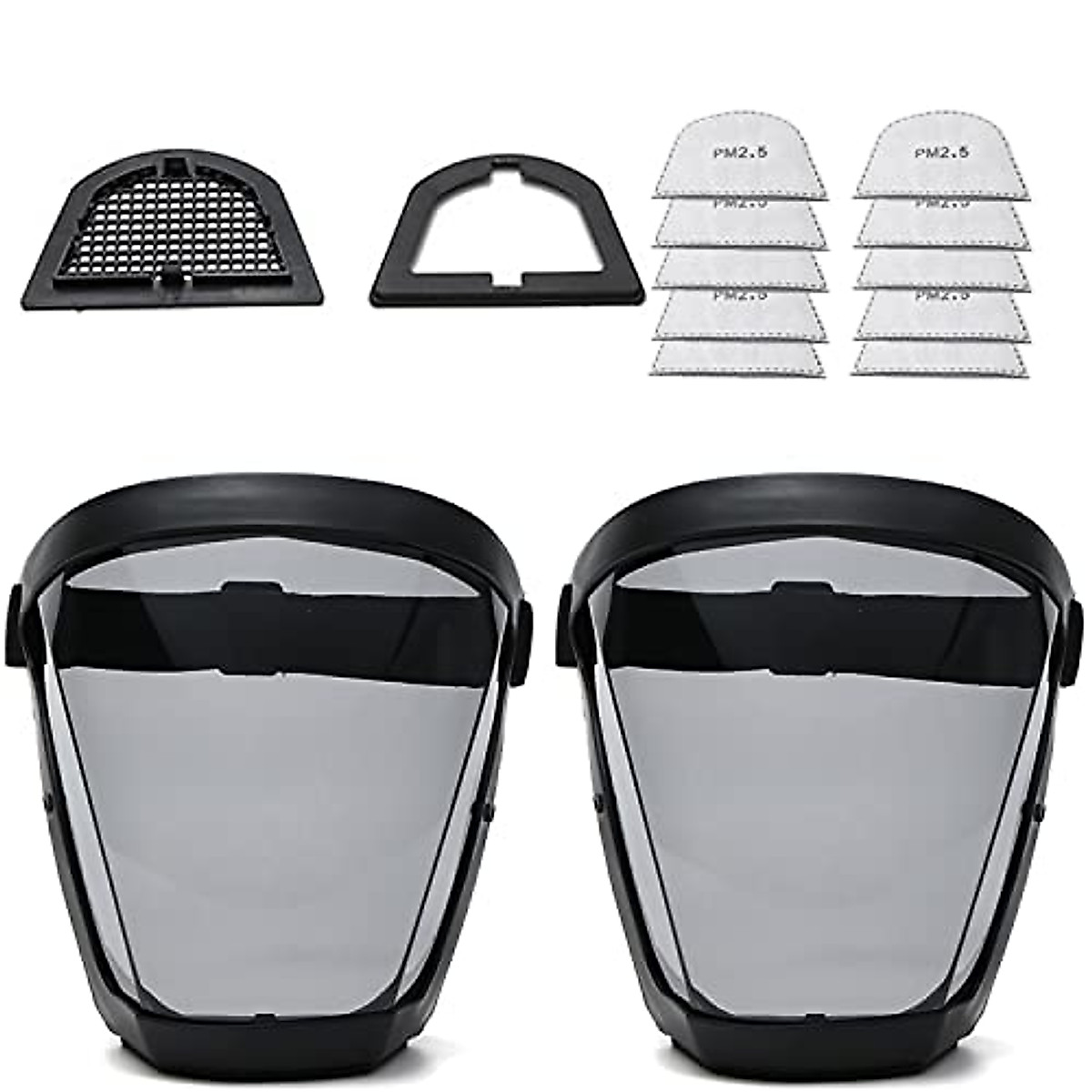 BFhongly 2 Pack Anti Fog Protective Full Face Shield, Plastic Safety Face Shield Equipment for Unisex and Adult, Reusable High-Definition Face Protection for Eye, Nose, Mouth Protection