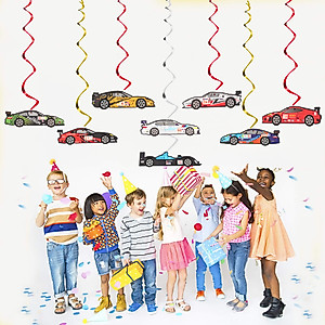 Racing Car Party Foil Swirls Streamers Photo Booth Props Kit - 30 Pcs Room Hanging Decorations Happy Birthday Childrens Kids Favors Party Supplies - NO DIY REQUIRED