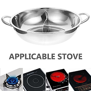 BESTonZON Stainless Steel Hot Pot with Divider Non-stick Shabu Shabu Pot Dual Sided Soup Cookware for Induction Cooktop Gas Stove 28cm