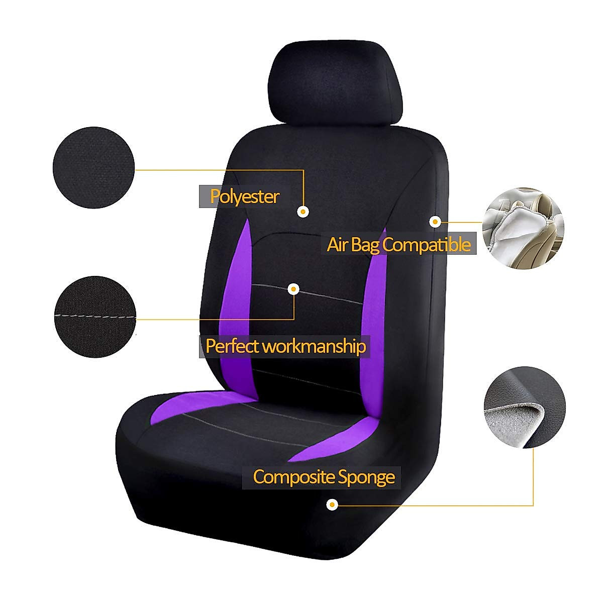 Flying Banner Car Seat Covers Front Seats Rear Bench Polyester car seat Protectors Easy installations Rear Bench Split Classic Man Lady Truck (Full Set - Low Back, Black Purple)…