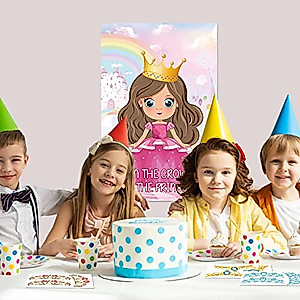 Pin The Crown on The Princess Party Games for Kids Girls Princess Birthday Party Supplies Pin The Tail Game Princess Tea Party Decorations, Large Princess Poster with 24 Crown Stickers