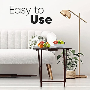 PJ Wood Durable Versatile Lightweight Rectangular Collapsible Solid Wood Television Snack Tray Tables for Indoor Use, Espresso (2 Set)