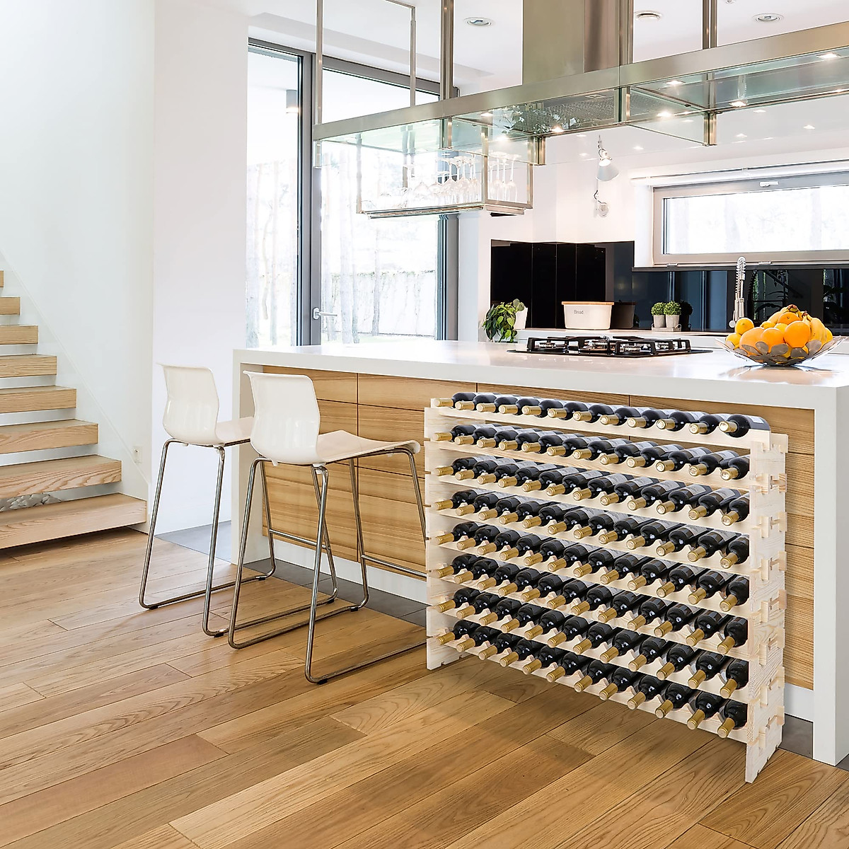 Smartxchoices Stackable Modular Wine Rack 96 Bottle Wooden Wine Storage Rack Freestanding Wine Holder Display Shelves, Wobble-Free, Solid Wood, (Eight-Tier, 96 Bottle Capacity)