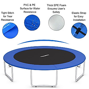 Giantex Trampoline Pad, 8ft 10ft 12ft 14ft Trampoline Replacement Safety Pad, No Holes for Pole, Waterproof Trampoline Accessories Spring Cover (12 Ft, Blue)