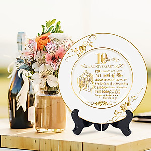 SHUNNIUB Fabulous 10th Anniversary Wedding Gifts, Luxurious 24K Gold Foil 10th Commemorative Plate Anniersary-Gifts for Him Her Couple