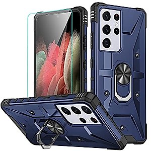 Vecomelo for Samsung Galaxy S21 Ultra Case with HD Screen Protector, [Military Grade] 16ft. Drop Tested Cover with Magnetic Kickstand Car Mount Protective Case for Samsung S21 Ultra 5G, Blue