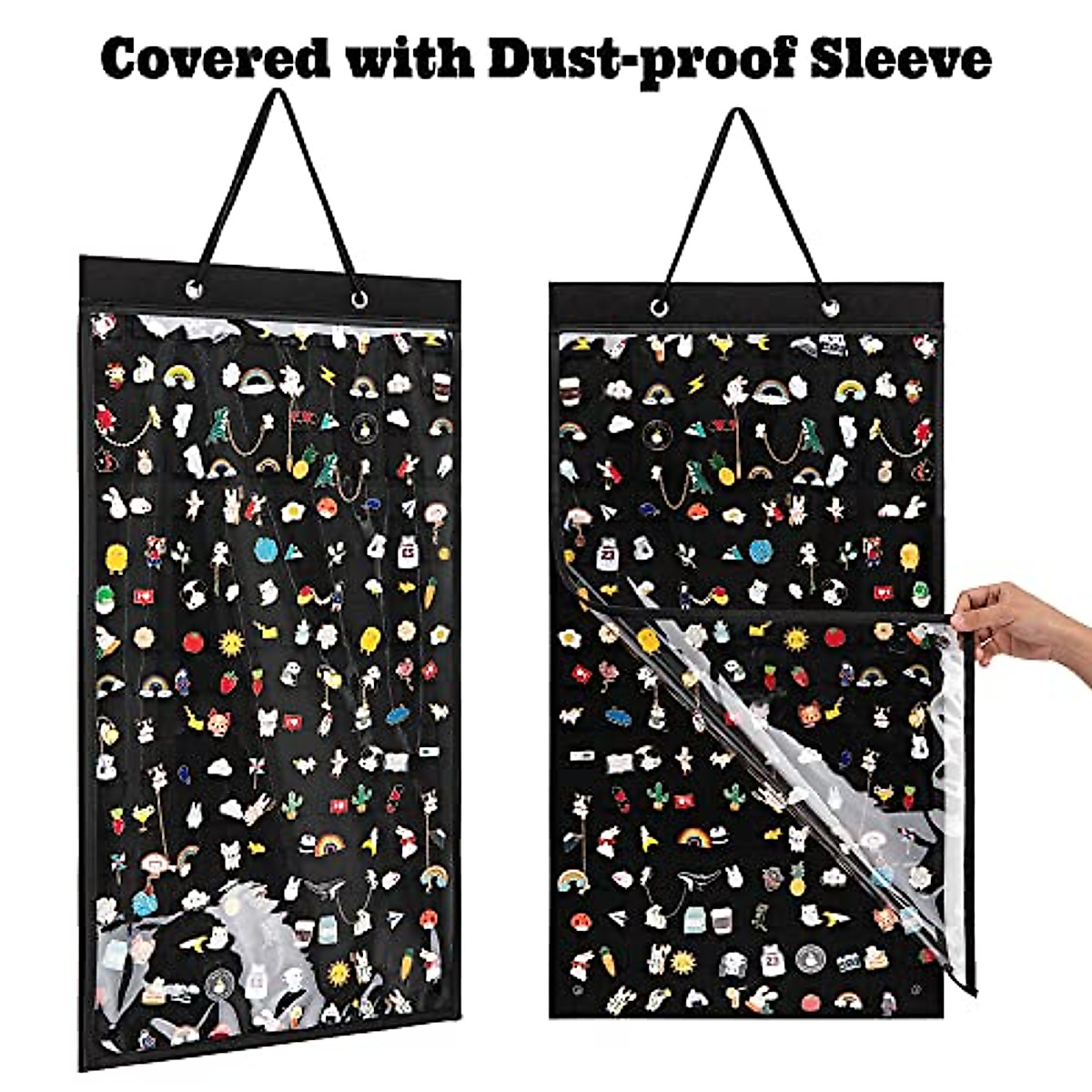 HUHYNN Hanging Brooch Pin Organizer, Dust-proof Enamel Brooch Pin Display, Brooch Collection Storage Organizer, Hold Up to 170 Brooch Pins (Black)