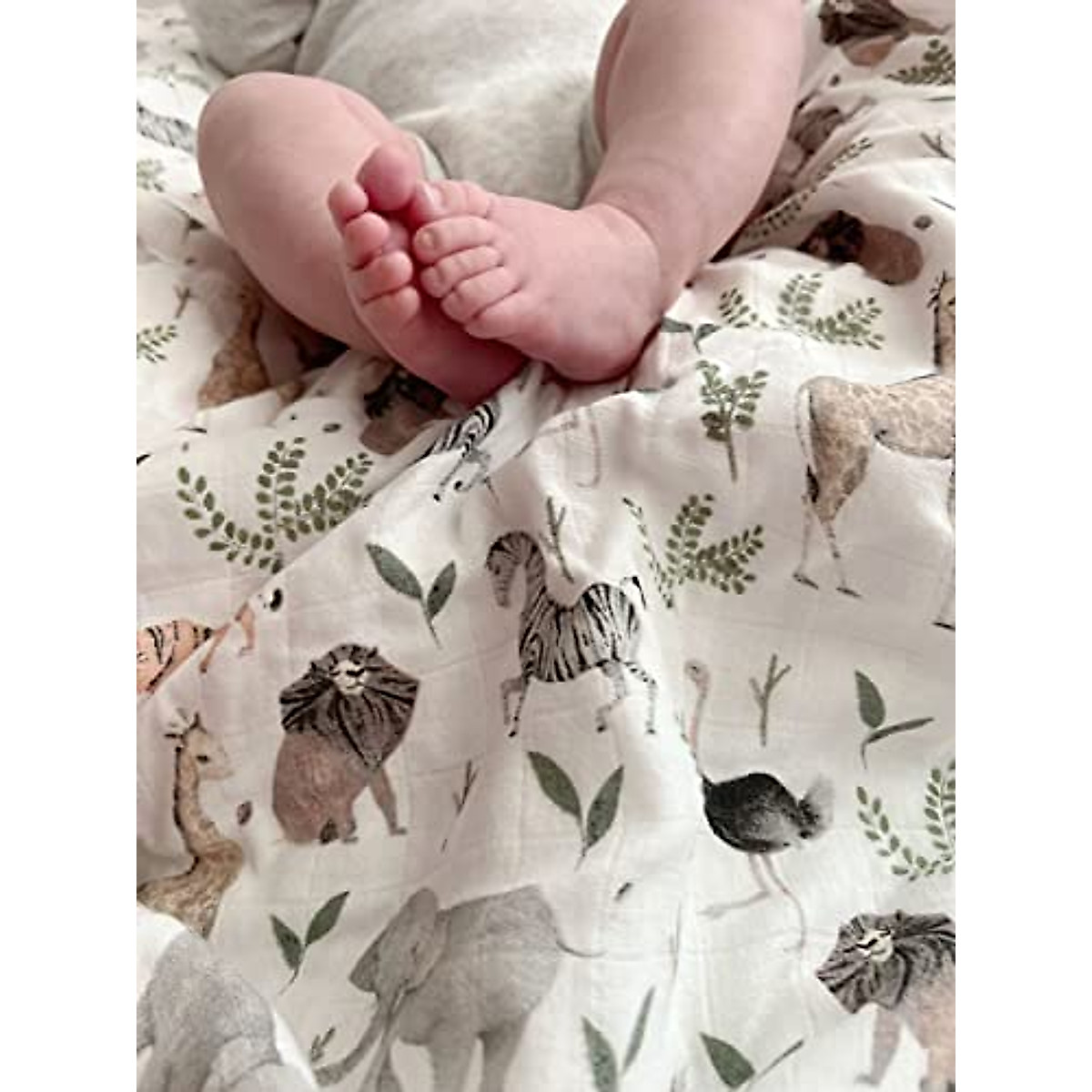 Little Jump Bamboo Muslin Swaddle Blankets - 2 Pack Jungle & Green - Softest Baby Receiving Blankets for Boys and Girls (Jungle & Green)