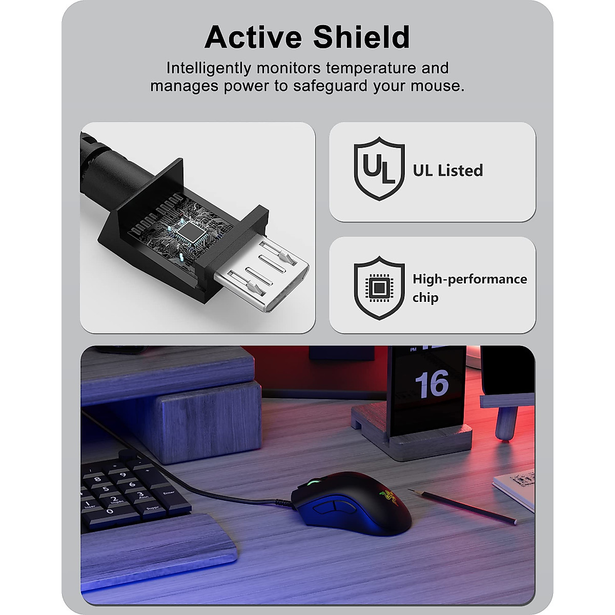 VHBW USB Charging Cable Replacement for Razer Mouse Charger, compatible with Razer Naga Pro & DeathAdder V2 pro & Basilisk & Viper Ultimate Wireless Gaming Mouse 【5.9ft Long】