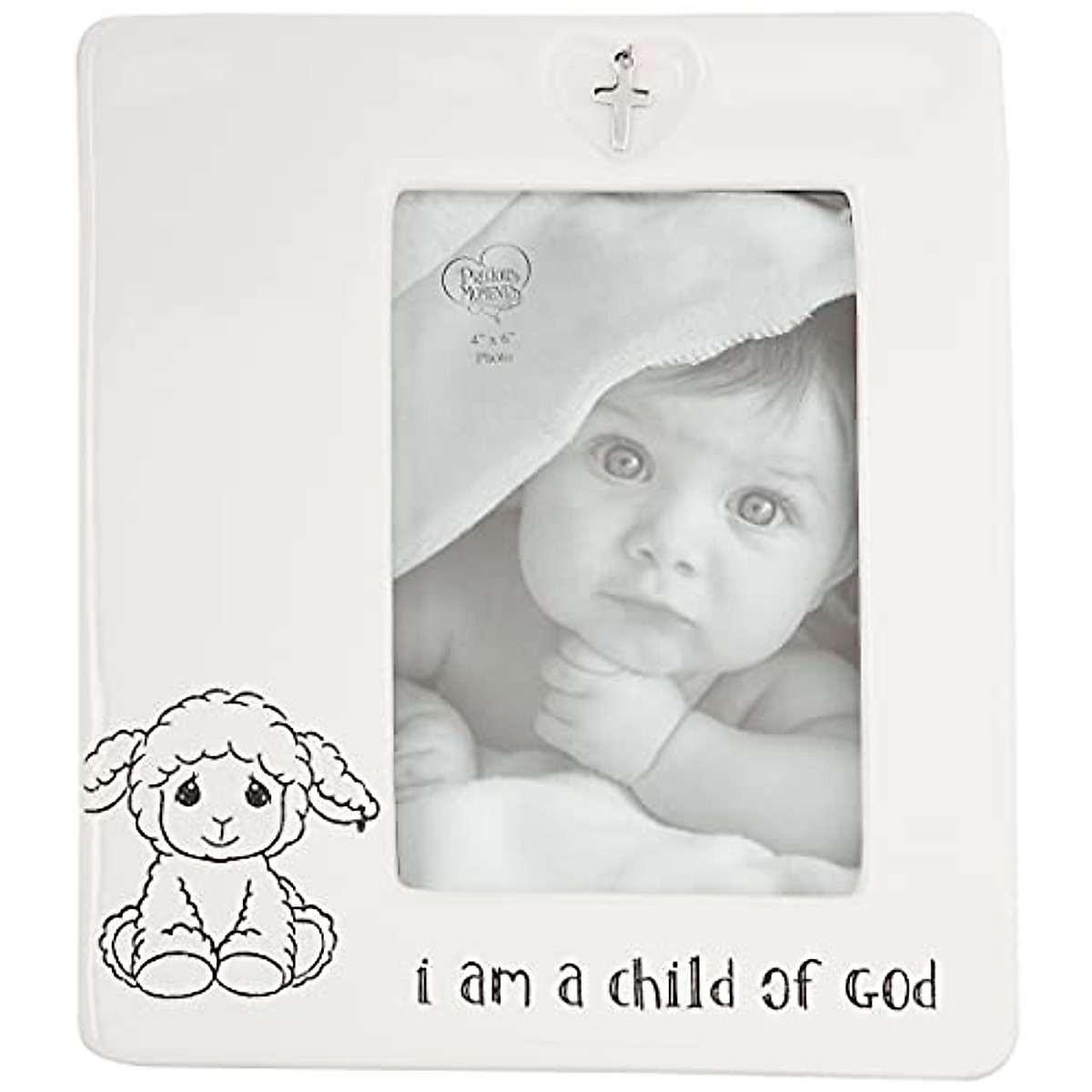 Precious Moments Child of God 4 x 6 Ceramic Baptism Charm 183434 Photo Frame, One Size, Multi