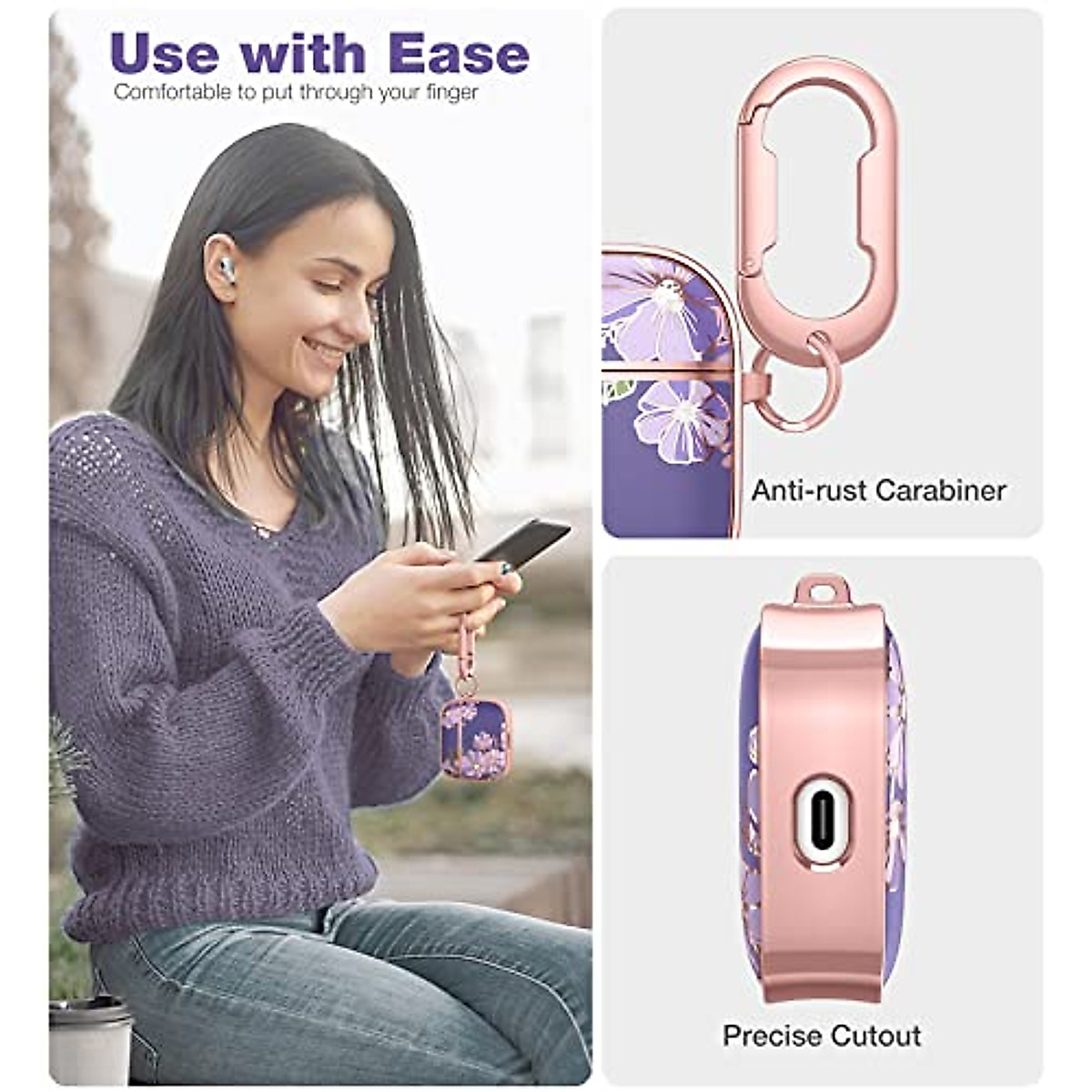 SURITCH Protective Case for AirPods 3rd Generation with Keychain, Cover for Apple AirPod Gen 3 Earbuds Support Wireless Charge Shockproof Stylish Cute for Women Girls, Purple Cosmos