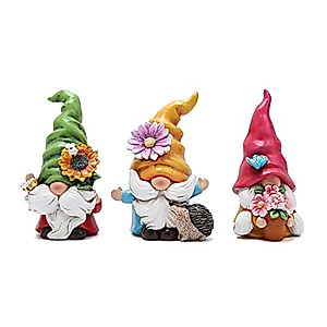 Hodao Set of 3 Spring Gnome Decorations Flower Gnomes Ornaments Decor Gifts Summer Gnomes Figurines Spring Gnomes for Garden Decor Spring Sculptures Gift for Outdoor Decor (Multicolor)