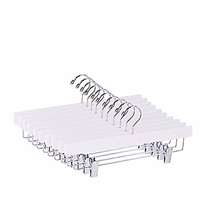 Better to U White Wooden Pants Hangers, Solid Wood Bottom Trousers Jeans Skirt Hangers with Clips (20 Pack)