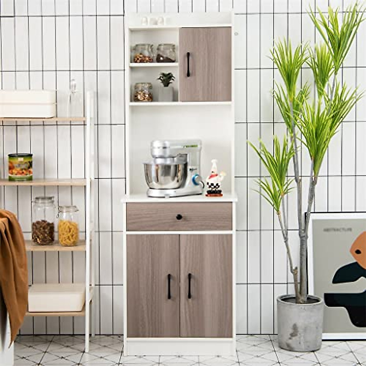YDXNY Three Door 71" Kitchen Buffet Storage Cabinet with Trolley Adjustable Shelves Black/White (Color : E, Size : As Shown)
