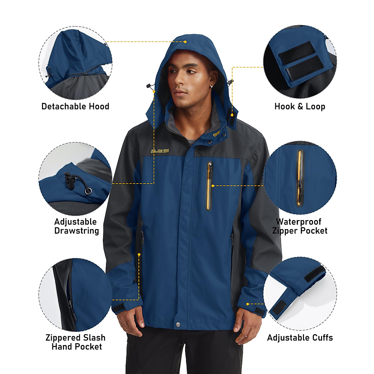 MAGCOMSEN Rain Jacket Mens Windbreaker Jackets Waterproof Jackets Outdoor Rain Coat Sports Breathable Jacket Running Cycling Camping Jacket