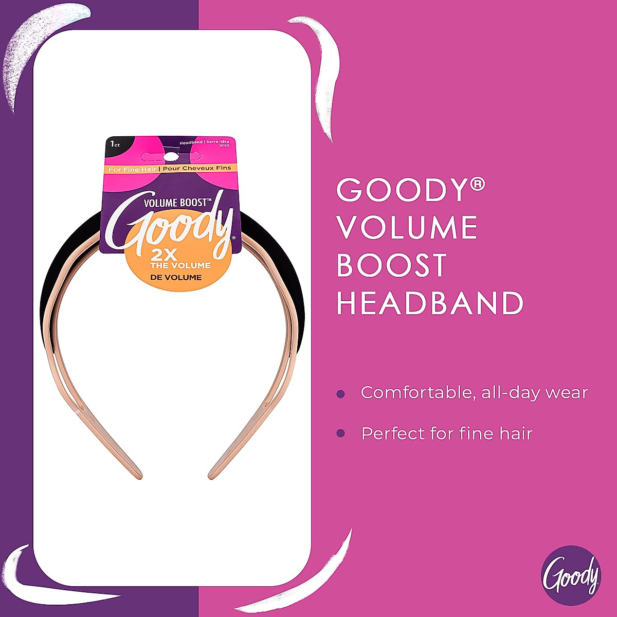 Goody Volume Boost Headband for Fine Hair - 1 Count, Blonde - Ouchless Pain-Free Hair Accessories for Women, Men, Boys, & Girls - Perfect for Long Lasting Braids, Ponytails & More