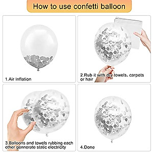 Black Silver White Balloons Garland Arch Kit, 112Pcs Black White and Metallic Silver Confetti Latex Balloons Party Decorations for Birthday Graduation Wedding Bridal Shower Theme Decor