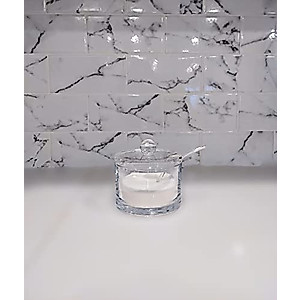J&M DESIGN Clear Acrylic Sugar Bowl With Lid And Spoon For Coffee Bar Accessories, Cereal Bowls, Tea, Kitchen Countertop Canisters & Baking - 8 oz Container Jar Dispenser Holder - Dishwasher Safe
