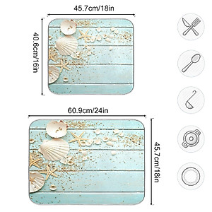 Kcldeci Summer Seashell Starfish On Wooden Dish Drying Mat 18x24 inch Dish Drying Pad Dish Drainer Mat Dish Mat Kitchen Counter Mat