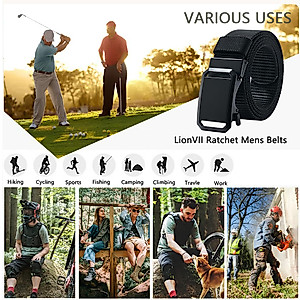 LionVII Ratchet Belts for Men - Mens Fashion Belt Nylon Fabric 1 3/8" for Casual Jeans - Adjustable Trim to Fit 27-46" Waist (Black)
