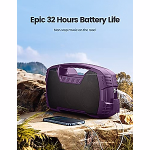 IPX7 Waterproof Bluetooth Speaker, 40W Portable Wireless Speaker, 32H Playtime, Stereo Loud Sound, Deep Bass, Outdoor Speaker with Handle, Bluetooth 5.0, Built-in Mic, for Party,Pool, Camping-Purple