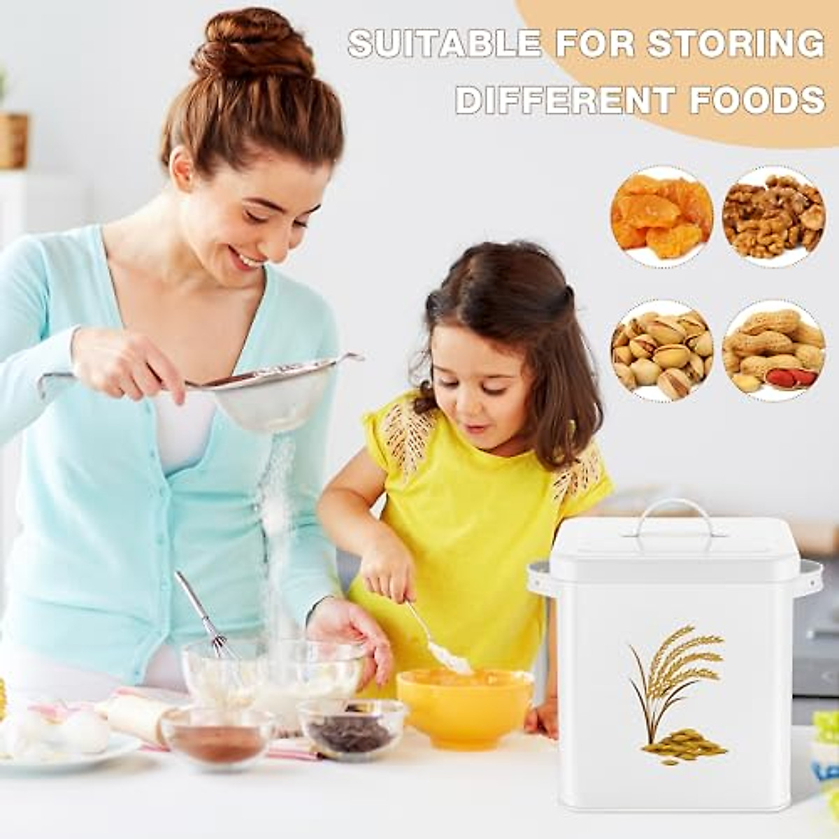 Hushee 2 Sets Metal Rice Storage Container Square Rice Container with Lid for Flour Bean Grain Cereal Pet Food(1.5 Gallon)