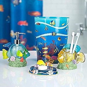 Under The Sea Lotion Pump/Toothbrush Holder/soap Dish/Wastebasket 4pc Set 4 Piece Animal Print Casual Resin Multi-Size