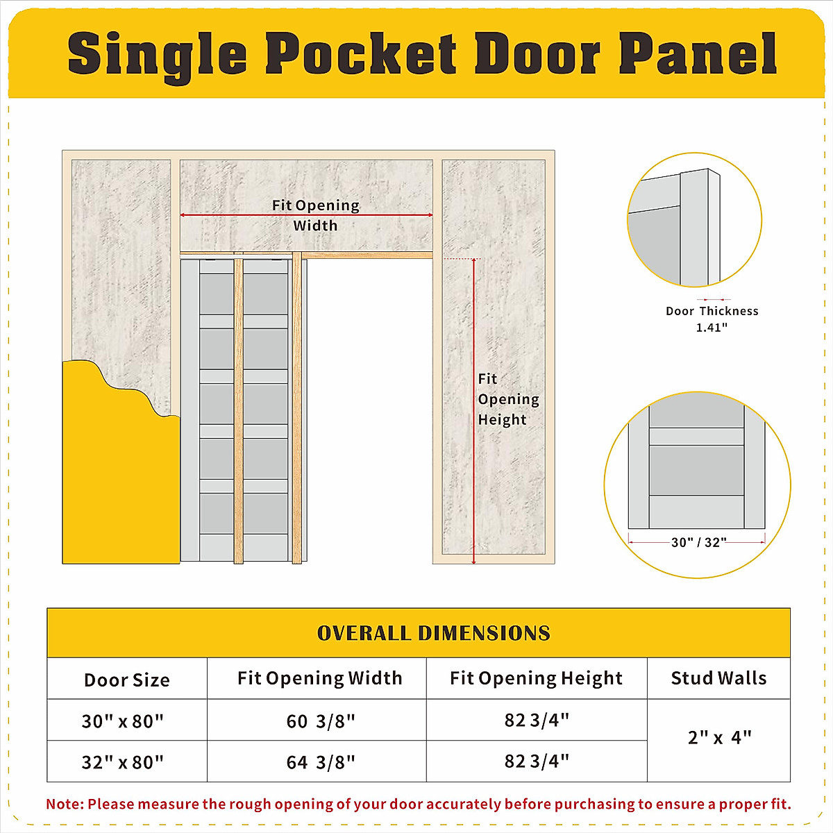 SOLRIG Sliding Pocket Door 30" x 80" - 5 Lites Tempered Frosted Glass Panels, Interior & Closet Single Door Slab, White Primed - Panel Assembly (Needed Without Hardware Kit