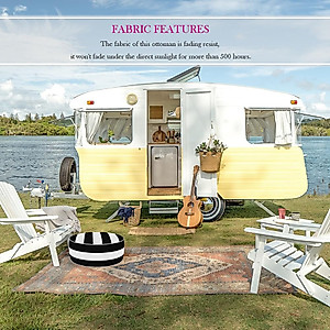 Fabritones Outdoor Inflatable Ottomans with Insert Round 21x9 Inch Black Striped Pattern Patio Foot Stools and Ottomans Portable Footrest