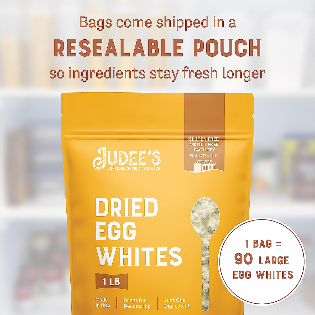 Judee’s Dried Egg White Powder 16 oz - Pasteurized - Delicious and 100% Gluten-Free - Great for Breakfast and Camping Meals - Use to Make Meringue, Royal Icing, and Shakes