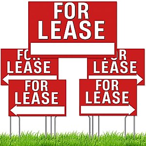 Mumufy 5 Pcs 12 x 16 Inch for Rent Sign with Stand Double Sided Corrugated Plastic Red White for Lease Sign with 10 Pcs Tall Stands for Outdoor House Business Supplies