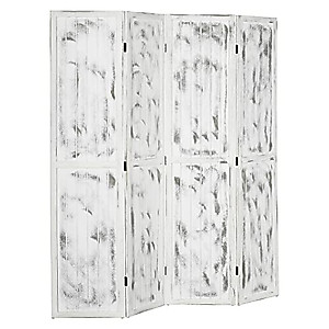 HOMCOM 5.5' Tall 4-Panel Room Divider and Folding Privacy Screen, Woodgrain Freestanding Privacy Divider, Partition Wall, Rustic White