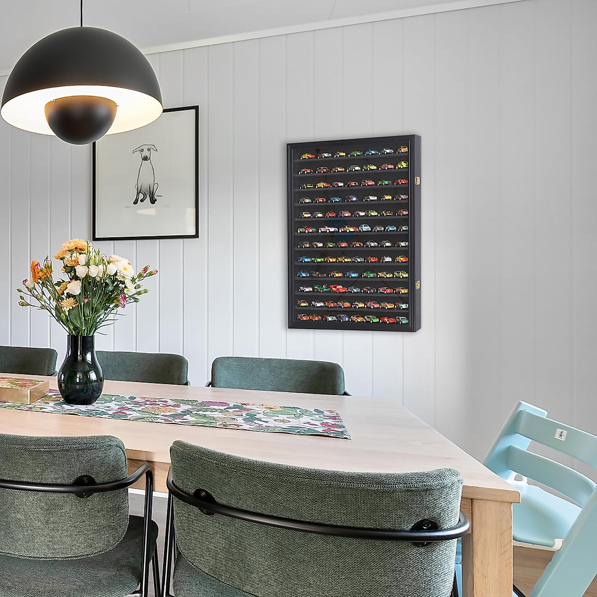 Hot Toy Cars Wheels Matchbox Model Cars Hot Display Case Cabinet UV Protection 1/64-1/43 Scale (Black Finish) 26.5 X 18.75 X 3.25 Inches