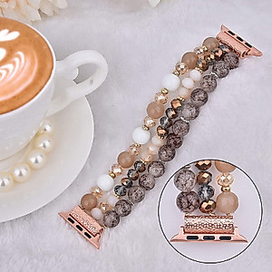 CAGOS Bracelet Compatible with Apple Watch Band 38mm 40mm 41mm Series 9/8/7/6/5/4/3/2/1/SE, Cute Dressy Boho Beaded Elastic Stretchy Pretty Strap Replacement for iWatch Bands Women, Amber