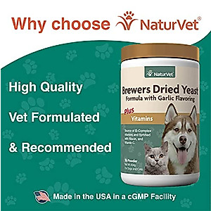 NaturVet Brewers Dried Yeast Formula with Garlic Flavoring Plus Vitamins for Dogs and Cats, Powder, Made in The USA with Globally Source Ingredients 1 Pound