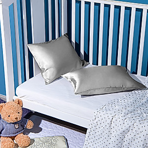 FLXXIE 2 Pack Satin Toddler Pillowcases for Skin and Hair, 14x20 Inches, Silky Soft Envelope Closure Kids Travel Pillow Cases Covers for Boys and Girls, 14x20 Inches, Grey