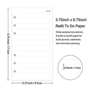A6 To Do List Refills for Filofax Personal Size Planner/Binder, 6 Hole Punched, 100 Sheets/200 Pages, To Do Planner with Check List Organizing, 100gsm, White, 3.74 x 6.73 Inch