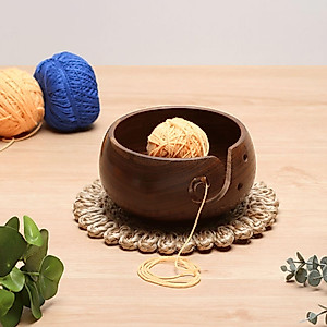 Vriksha Kraft Yarn Bowl with Crochet Hook Holder (7x4) – Wooden Large Knitting Bowl for Yarn – Free Pouch Bag – Knitting Gifts for Women and Knitters