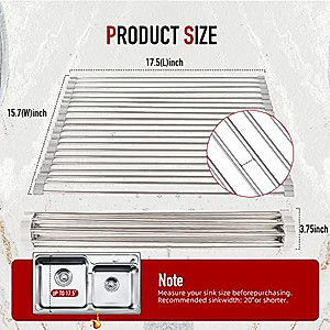 YQMYXG Over The Sink Dish Drying Rack, Roll Up Dish Drying Rack Kitchen Dish Rack Stainless Steel Sink Drying Rack, Foldable Wire Dish Drying Rack for Kitchen Sink Counter (17.7 * 15.7in, Gray)