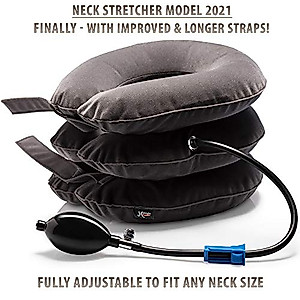 Pinched Nerve Neck Stretcher Cervical Traction Device for Home Pain Treatment | Inflatable Spinal Decompression Collar Unit Muscle Strain Injury Relief | Herniated Disc Problems Remedy Kit (Gray)