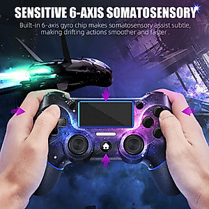 Open Red Custom Deisgn, Replacement for PS4 Controller, Starry Sky Wireless PS4 Controller Joystick for PS4, Slim, Pro and Windows PC, Bonus Two Thumb Grips