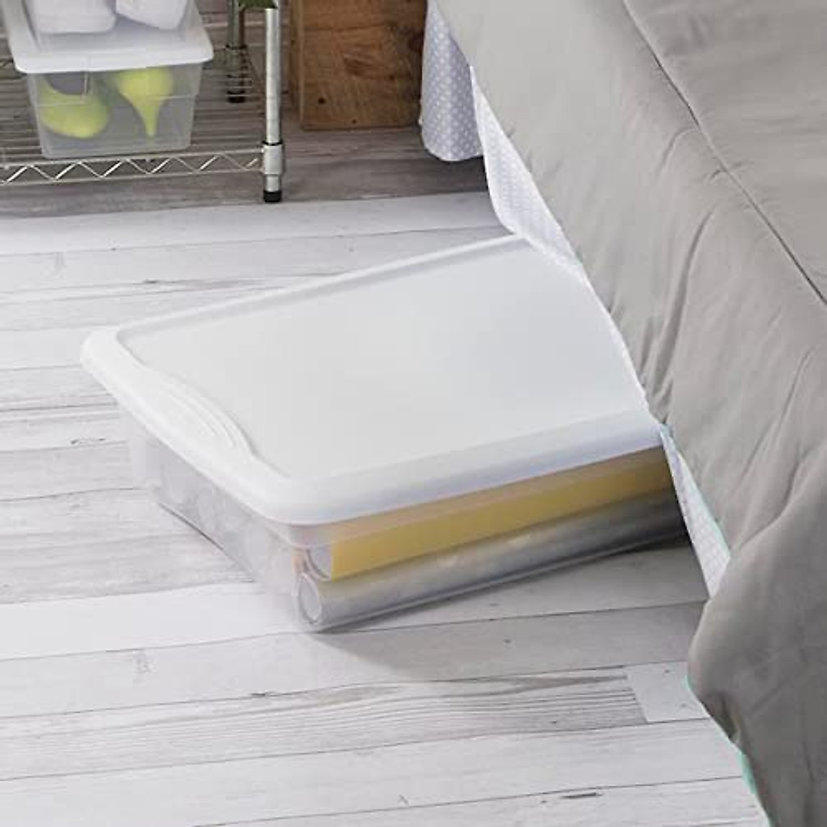 Sterilite 41 Quart Lightweight Plastic Clear Multipurpose Under Bed Storage Box Container Tote with Secure Snapping Lid for Home Organization, 12 Pack