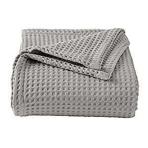 100% Cotton Waffle Weave Bed Blanket | Soft, Breathable, and Lightweight Blanket for All-Season | Perfect for Layering | Brielle Collection (Full/Queen, Light Grey)