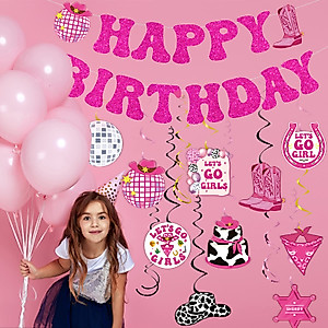 Disco Cowgirl Birthday Party Decorations- NOVBAUB 26PCS Pink Birthday Decoration Disco Cowgirl Preppy Y2k Hanging Swirls Party Streamers Bachelorette Party Decor Supplies for Women Girls
