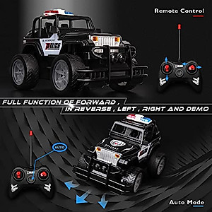 KULARIWORLD Remote Control Police Car Rechargeable RC Truck Toys for Kids Boys Girls 1:18 Auto Mode SUV Vehicle Racing Hobby with Headlight Christmas Birthday Gifts for Kid